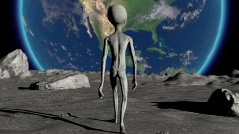 Scary gray alien walking on the surface ... | Stock Video | Pond5