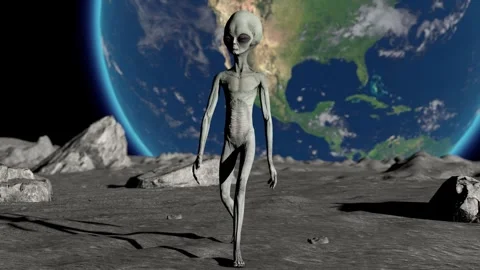 Scary gray alien walking on the surface ... | Stock Video | Pond5