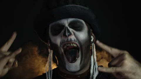 Scary guy in costume of Halloween skelet... | Stock Video | Pond5