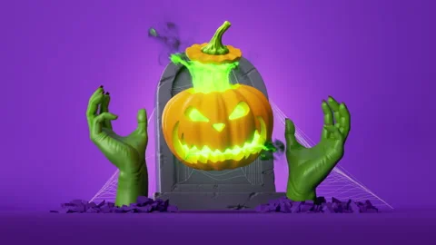 scary halloween 3d animation, burning ja... | Stock Video | Pond5