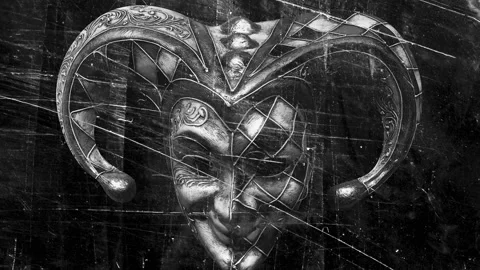 scary jester mask with flickering scratc... | Stock Video | Pond5