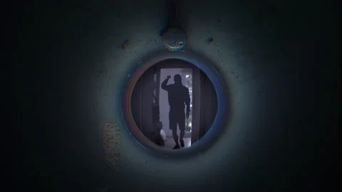 Scary Peephole Door Psycho Man Knife Kil... | Stock Video | Pond5