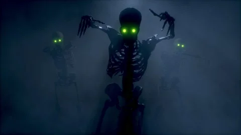 Scary skeleton with glowing eyes attacki... | Stock Video | Pond5