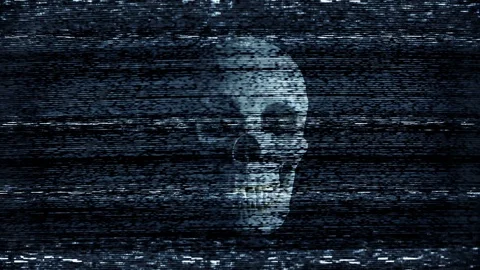 Scary Skull Appears In TV Static | Stock Video | Pond5