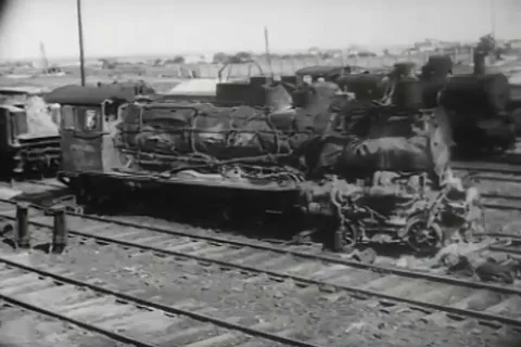 Scene of destroyed locomotives on railro... | Stock Video | Pond5
