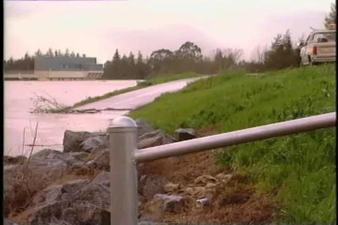 Scene of flooding water flows down the b... | Stock Video | Pond5