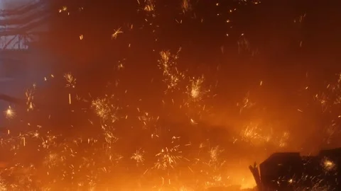 The scene of the smelting molten iron sp... | Stock Video | Pond5