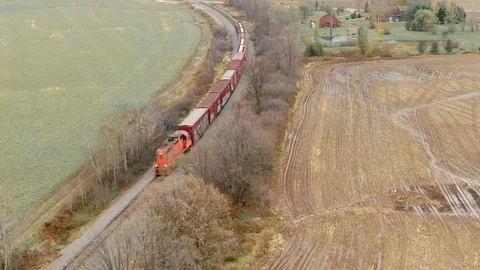 Scenic freight train rolling across Autu... | Stock Video | Pond5