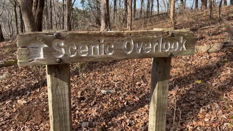Scenic Overlook sign on hike path in for... | Stock Video | Pond5