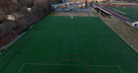 School athletic field and campus. Aerial... | Stock Video | Pond5