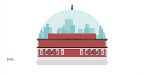 School building animation with a city ba... | Stock Video | Pond5