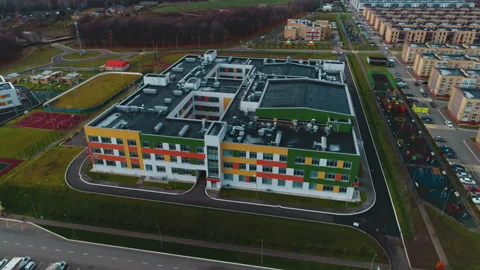School building with colorful facade and... | Stock Video | Pond5