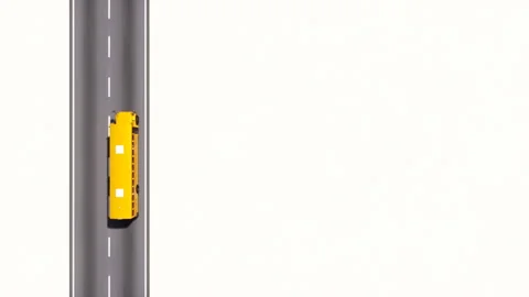 School bus on empty road top view 3D ani... | Stock Video | Pond5