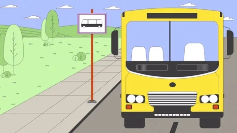 School bus pulled up to stop cartoon ani... | Stock Video | Pond5