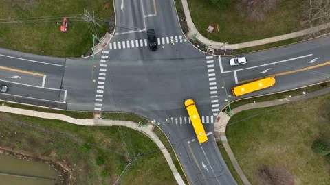 School bus at traffic intersection in US... | Stock Video | Pond5