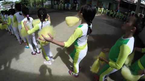 School children pom poms exercise marchi... | Stock Video | Pond5