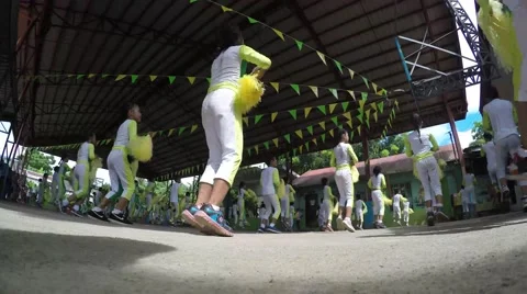 School children pom poms exercise | Stock Video | Pond5
