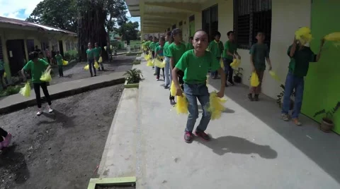 School children pom poms exercise jumpin... | Stock Video | Pond5