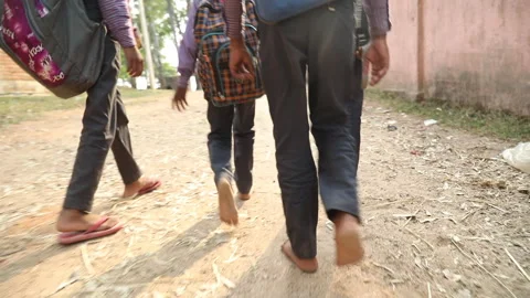 School children walk to class in a rural... | Stock Video | Pond5