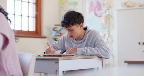 School, exam and a boy student writing i... | Stock Video | Pond5
