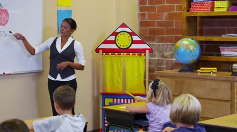 School students raise hands in classroom | Stock Video | Pond5