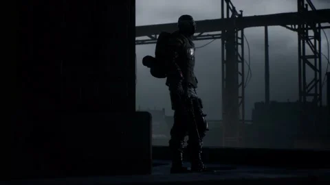 Sci-fi assassin scales high-tech structu... | Stock Video | Pond5