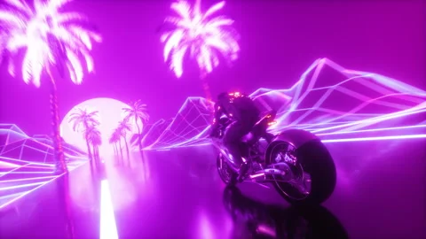 Sci-Fi Biker riding Synthwave background | Stock Video | Pond5