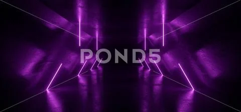 Sci Fi Futuristic Neon Laser Electric Cyber Glowing Bunker Purple Lights St.. Illustration ...