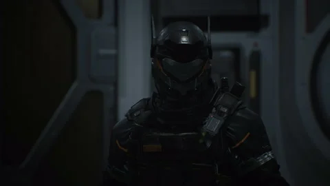 Sci-Fi Lab Scene: Soldier Engages With H... | Stock Video | Pond5