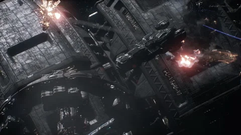 Sci-Fi Missiles Destroy Cargo Ships in S... | Stock Video | Pond5