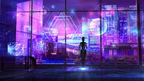 Sci-fi plot with robot and data array, 3... | Stock Video | Pond5