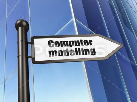 Science concept: sign Computer Modelling on Building background ...