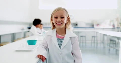 Science, girl and happy with face and la... | Stock Video | Pond5