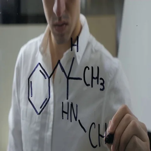 Scientist man writting chemical formulas | Stock Video | Pond5