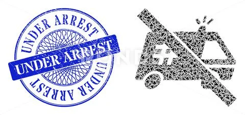 Scratched Under Arrest Stamp and Triangle Forbidden Jail Car Mosaic ...