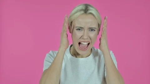 Screaming Angry Young Woman on Pink Back... | Stock Video | Pond5