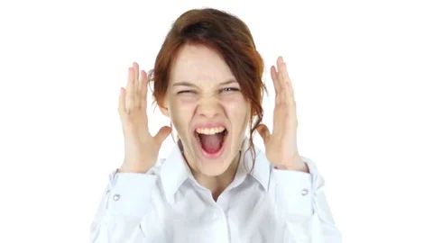 Screaming Red Hair Woman, White Backgrou... | Stock Video | Pond5