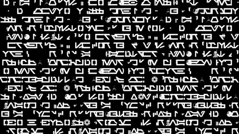 A screen of scrolling text, alien letter... | Stock Video | Pond5