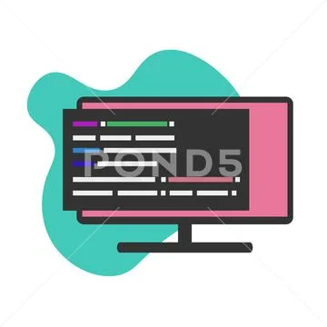 Screen, source code computer coding program in browser window, flat design Illustration #170453824