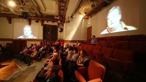 Screens with projection of actor V.Barch... | Stock Video | Pond5