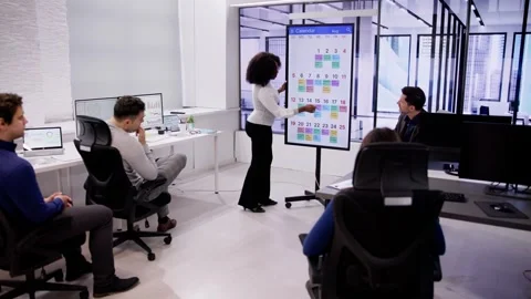 Scrum Scheduling Software On TV Screen | Stock Video | Pond5