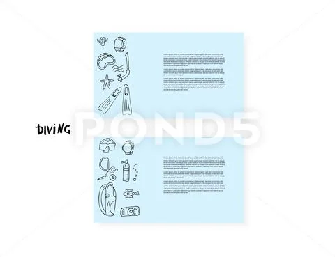 Scuba diving set of cards templates. Underwater activity symbols and ...