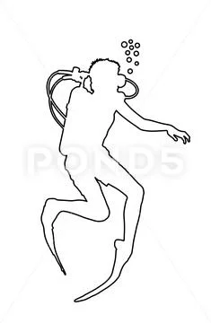 Scuba diving vector line contour isolated on white background ...