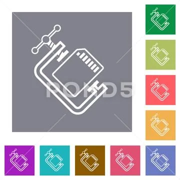 SD memory card compress outline square flat icons Illustration #236587584