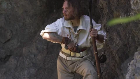 Sea robber captain of pirate ship armed ... | Stock Video | Pond5