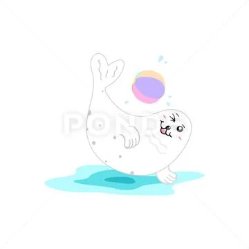 Seal playing ball water splash cartoon character carnival Illustration ...