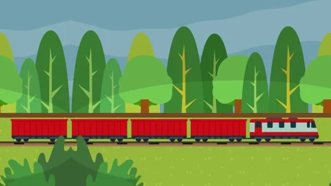 Seamless loop train in forest 2d animati... | Stock Video | Pond5