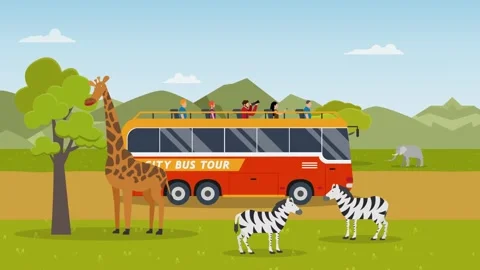 Seamless loopable bus driving in a safar... | Stock Video | Pond5