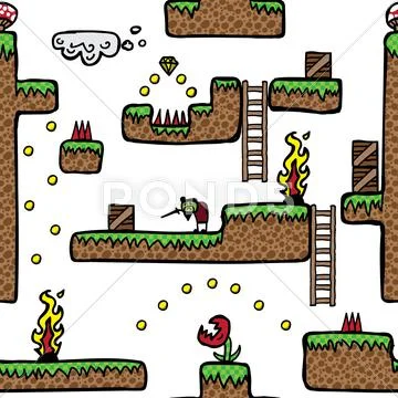 Seamless platformer videogame hand drawn background Illustration #64296712