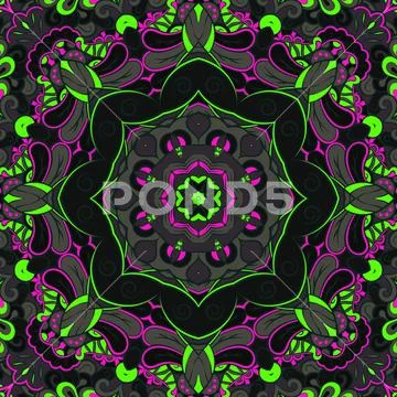 Seamless tile texture. Tracery mehndi design image. Dark toxic colors ...